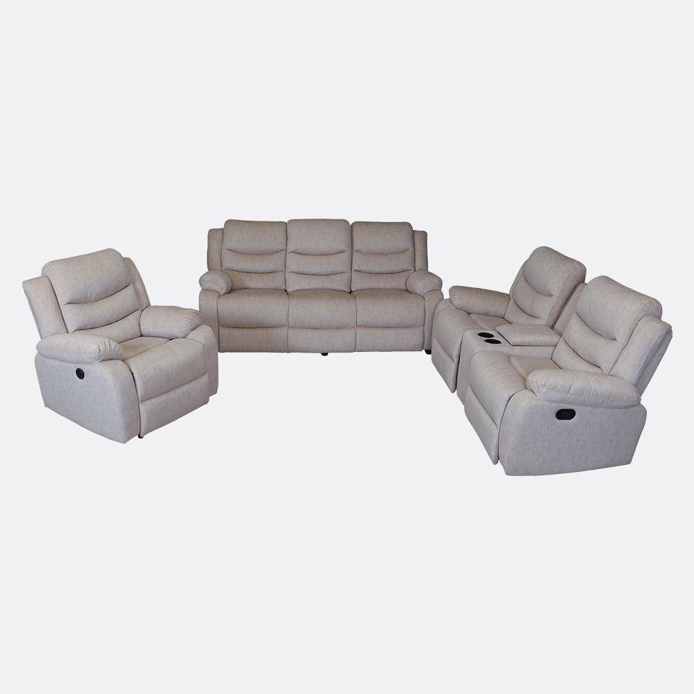 MAARK MANUAL RECLINER FABRIC SOFA SET WITH CONSOLE (3+2RR+1MR) MAGILCHI ...